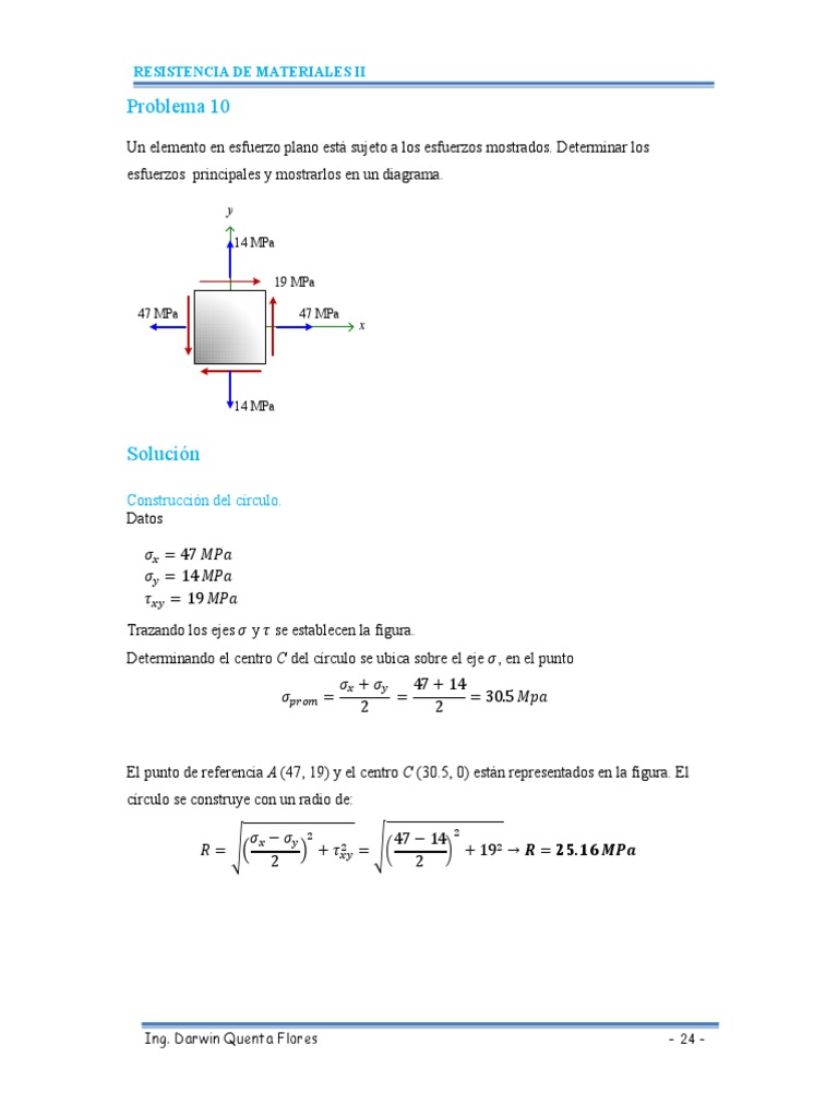 Circulo de Mohr - Ejercicio Resuelto | PDF | Resistencia de materiales | Ingeniería mecánica