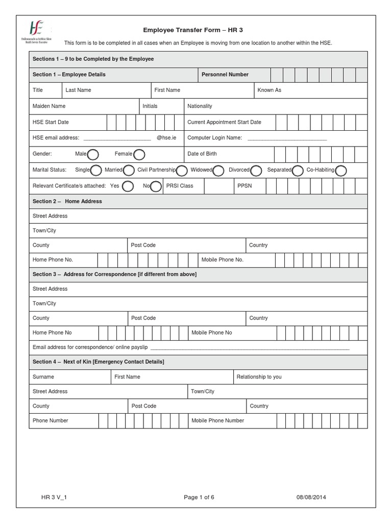Employee Transfer Form | PDF | Paycheck | Payroll