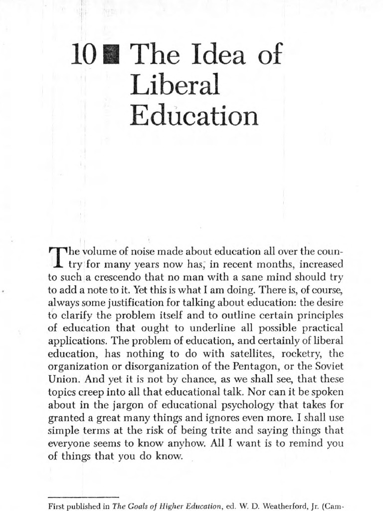 The Idea of Liberal Education - Jacob Klein | PDF | Aristotle | Curiosity