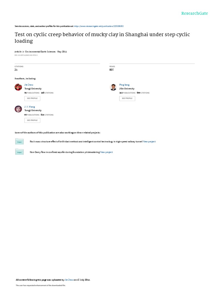 Test On Cyclic Creep Behavior of Mucky Clay in Shanghai Under Step ...