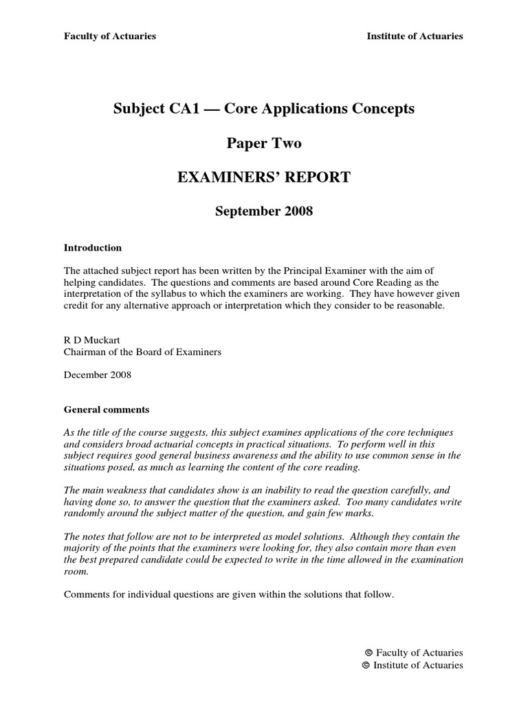 Subject CA1 - Core Applications Concepts Paper Two Examiners' Report ...