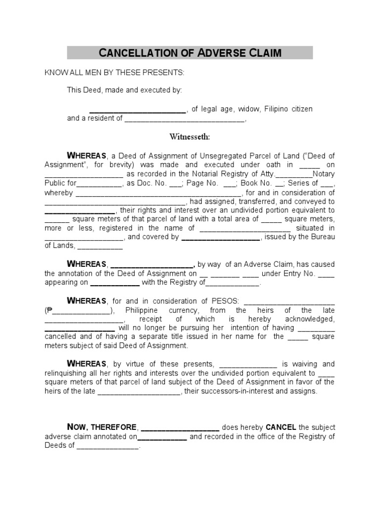 Cancellation of Adverse Claim | PDF | Document | Civil Law (Common Law)