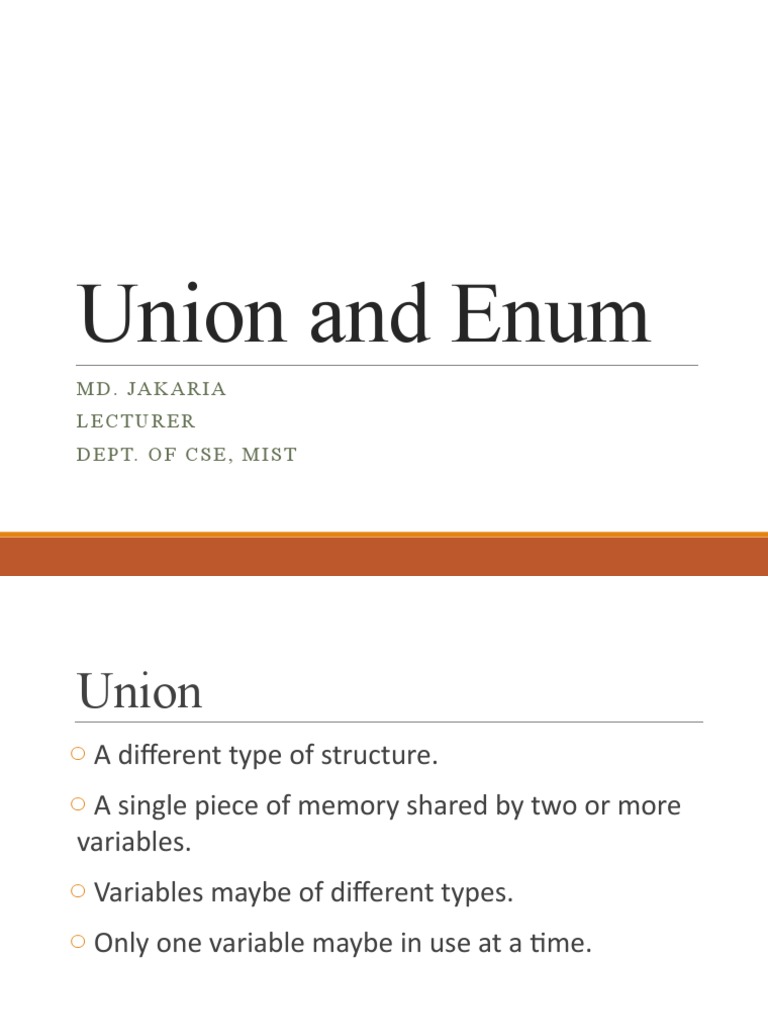 Union and Enum: Md. Ja K A Ria Lectu Rer de Pt. O F Cse, Mist | PDF | Language Arts & Discipline