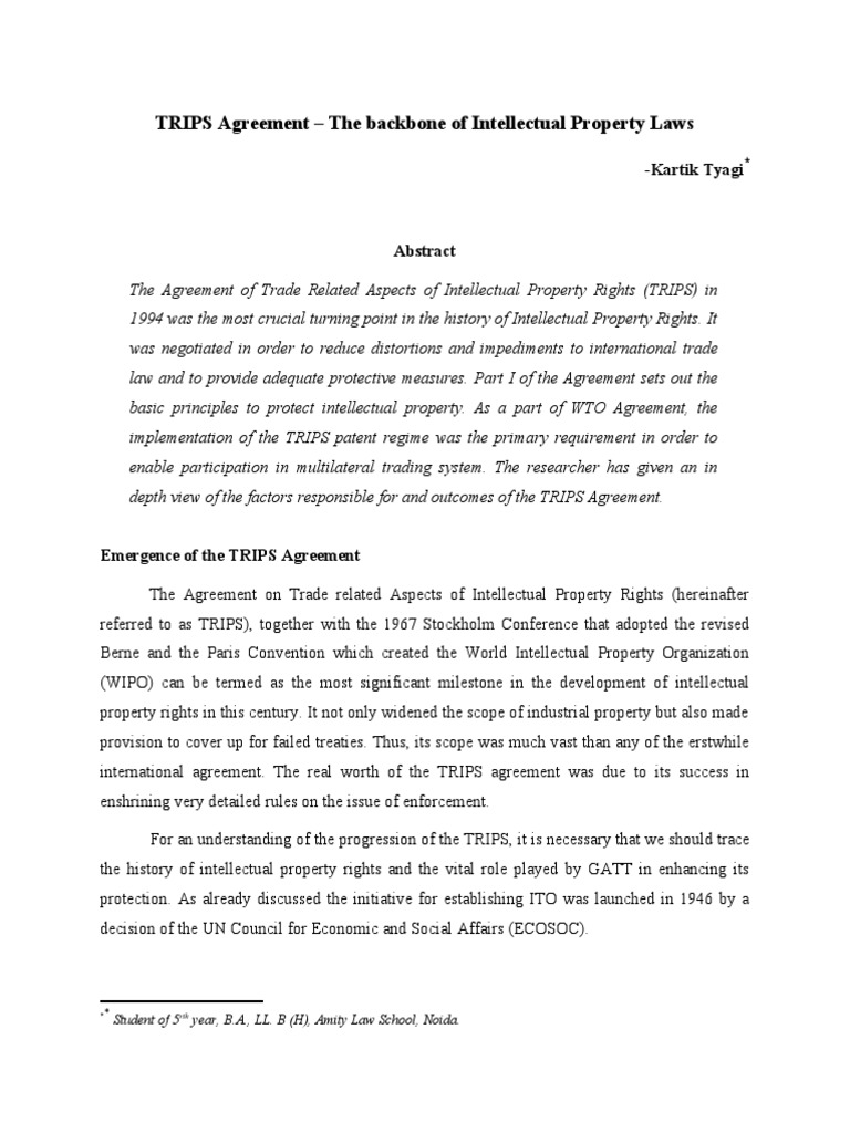TRIPS Agreement - The Backbone of Intellectual Property Laws | PDF ...
