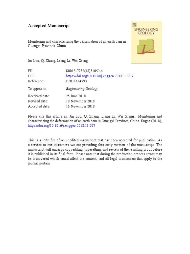 Accepted Manuscript: Engineering Geology | PDF | Dam | Soil Mechanics