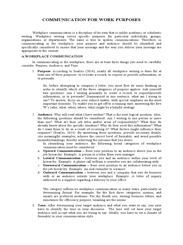 Communication For Work Purposes | PDF | Question | Communication