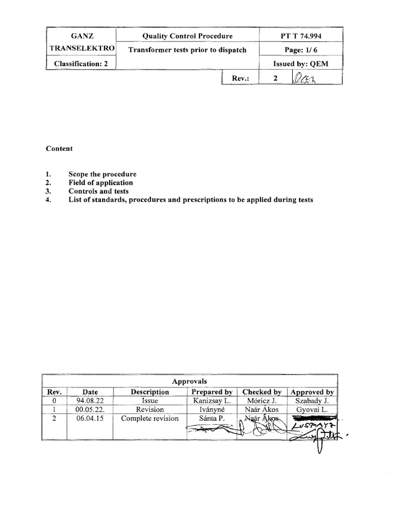 GANZ Quality Control Procedure PDF | PDF