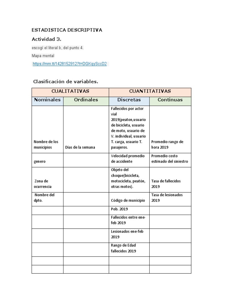 Actividad 3 Clasificación de Variables - Estadistica | PDF