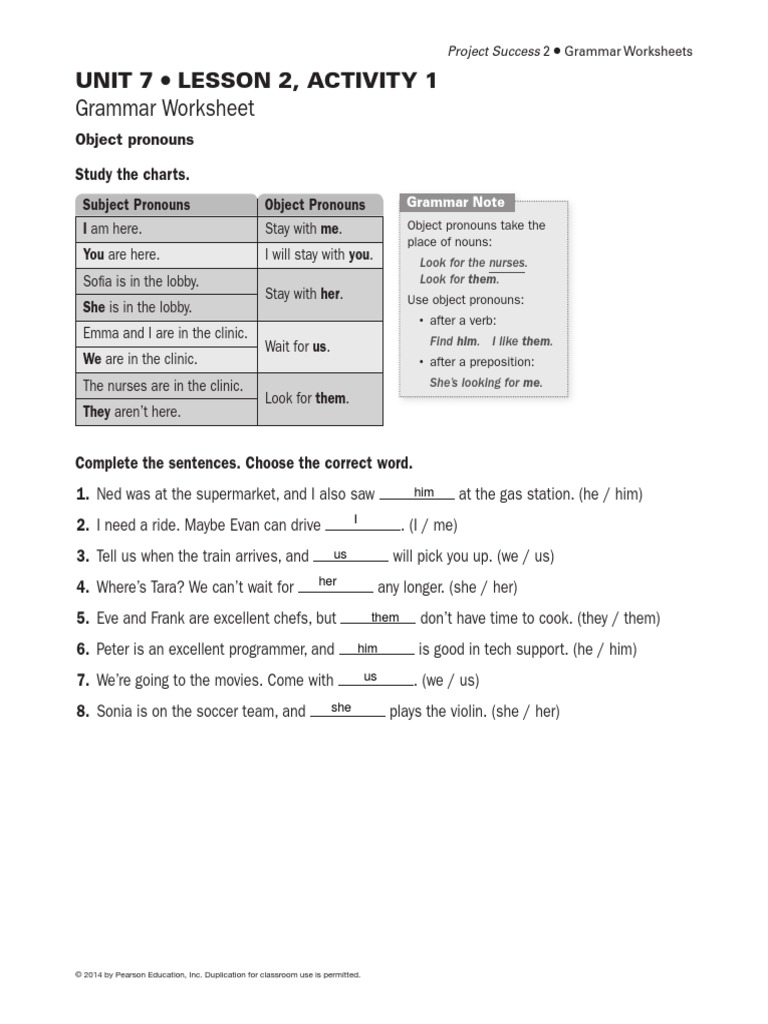 Grammar Worksheet: Unit 7 Lesson 2, Activity 1 | PDF | Object (Grammar ...