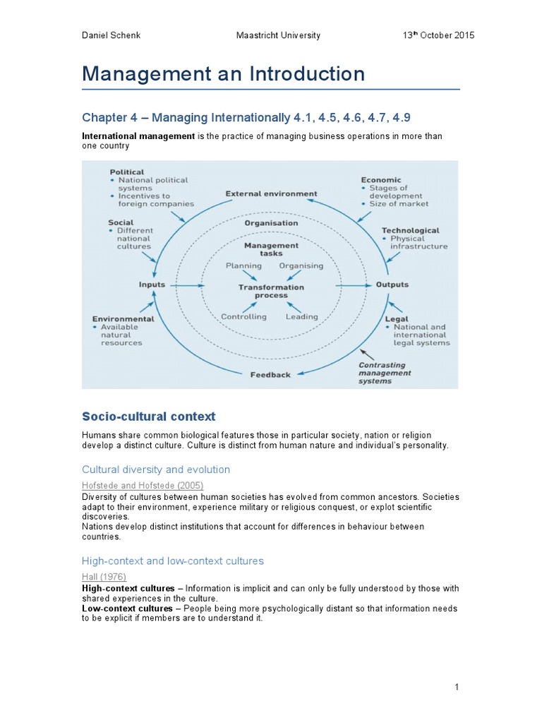 Management An Introduction: Chapter 4 - Managing Internationally 4.1, 4 ...