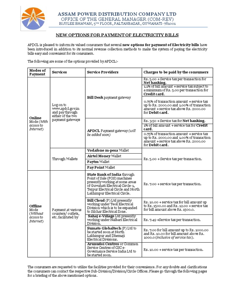 APDCL: New Electricity Bill Payment Options | PDF | Financial Transaction | Debit Card