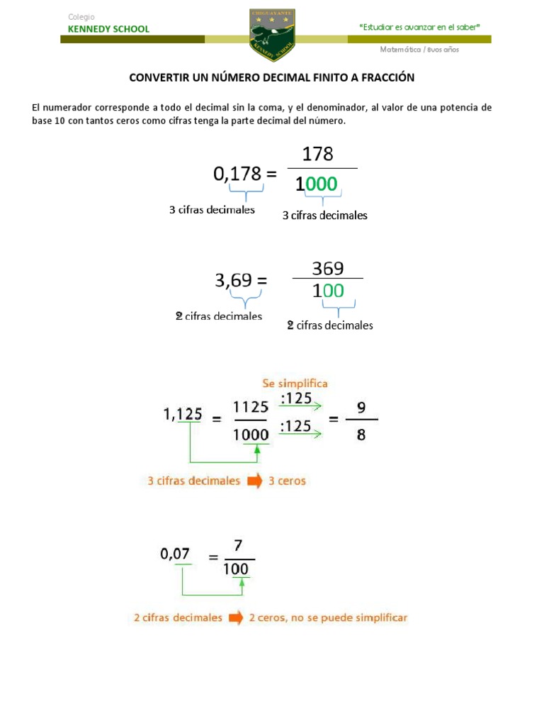 Convertir Un Número Decimal Finito A Fracción | PDF