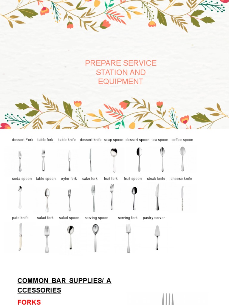Prepare Service Station and Equipment | PDF | Tableware | Spoon