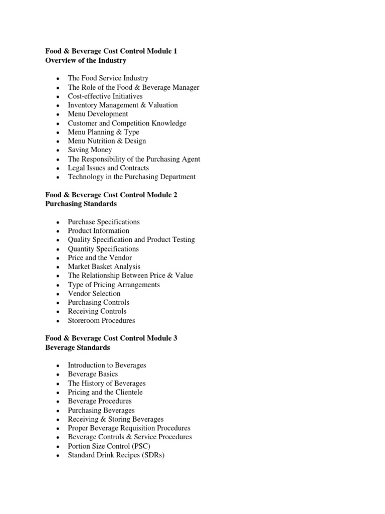 Food & Beverage Cost Control Module 1 Overview of The Industry | PDF ...