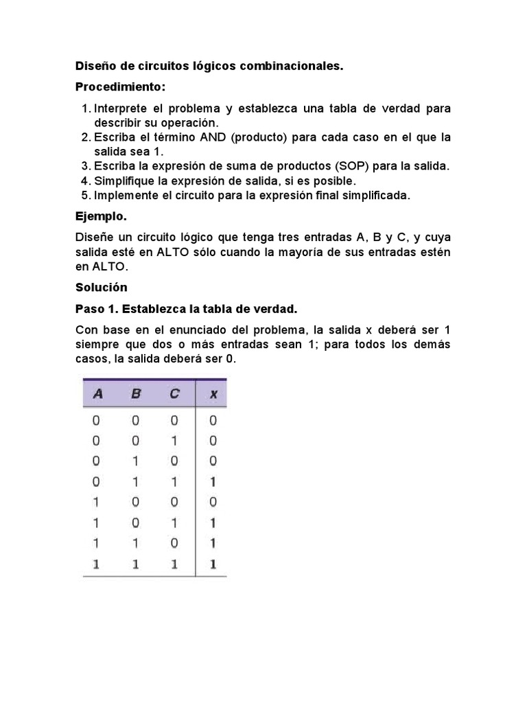 Ejercicio-Diseño de circuitos lógicos combinacionales | PDF