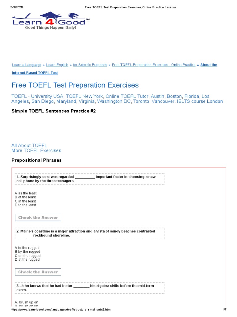 Free TOEFL Test 1 | Download Free PDF | Test Of English As A Foreign ...