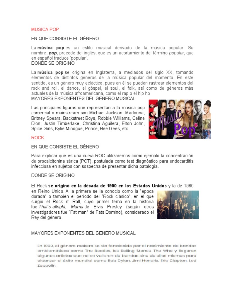 Historia y Origen de la Música Pop | PDF | Musica Popular | Subgéneros ...