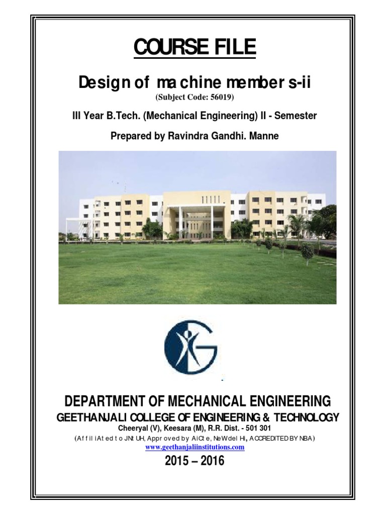 Course File: Design of Machine Members-Ii | PDF | Gear | Belt (Mechanical)