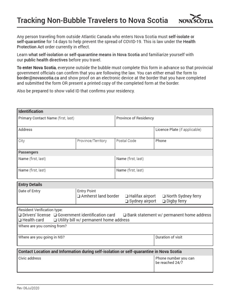 Self Declaration Form Tracking Travellers To Nova Scotia | PDF ... Self Declaration Form Tracking Travellers To Nova Scotia | PDF ...