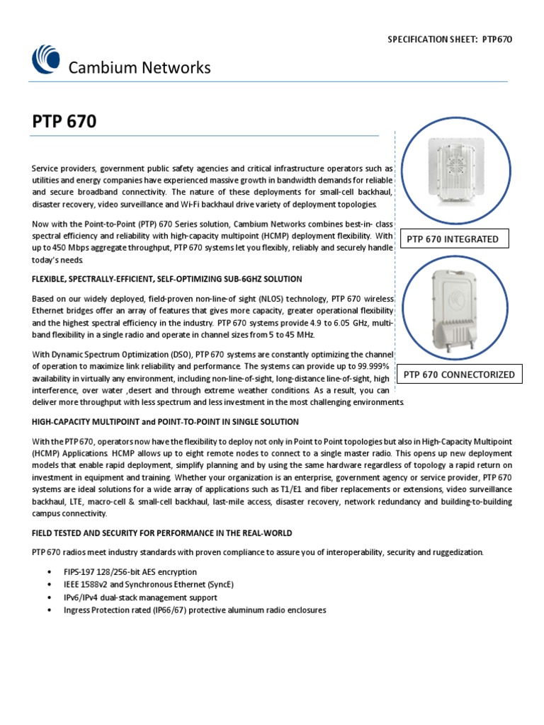 Cambium Networks: PTP 670 Integrated | PDF | Ethernet | Computer Network