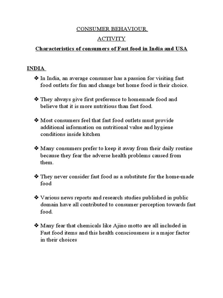 CONSUMER BEHAVIOUR Activity 1 | PDF | Fast Food | Consumer Behaviour