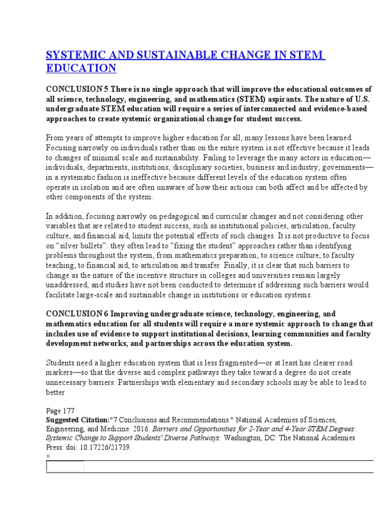 Systemic and Sustainable Change in Stem Education | PDF | Science ...