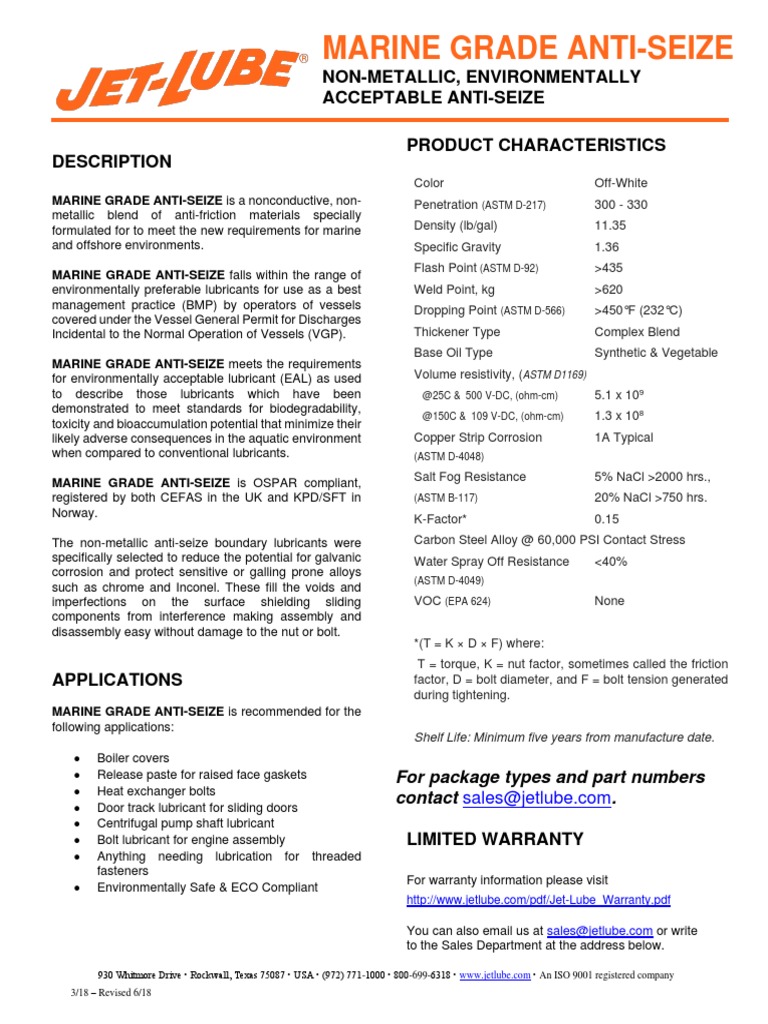 Jet-Lube Marine Grade Anti-Seize | PDF | Screw | Lubricant