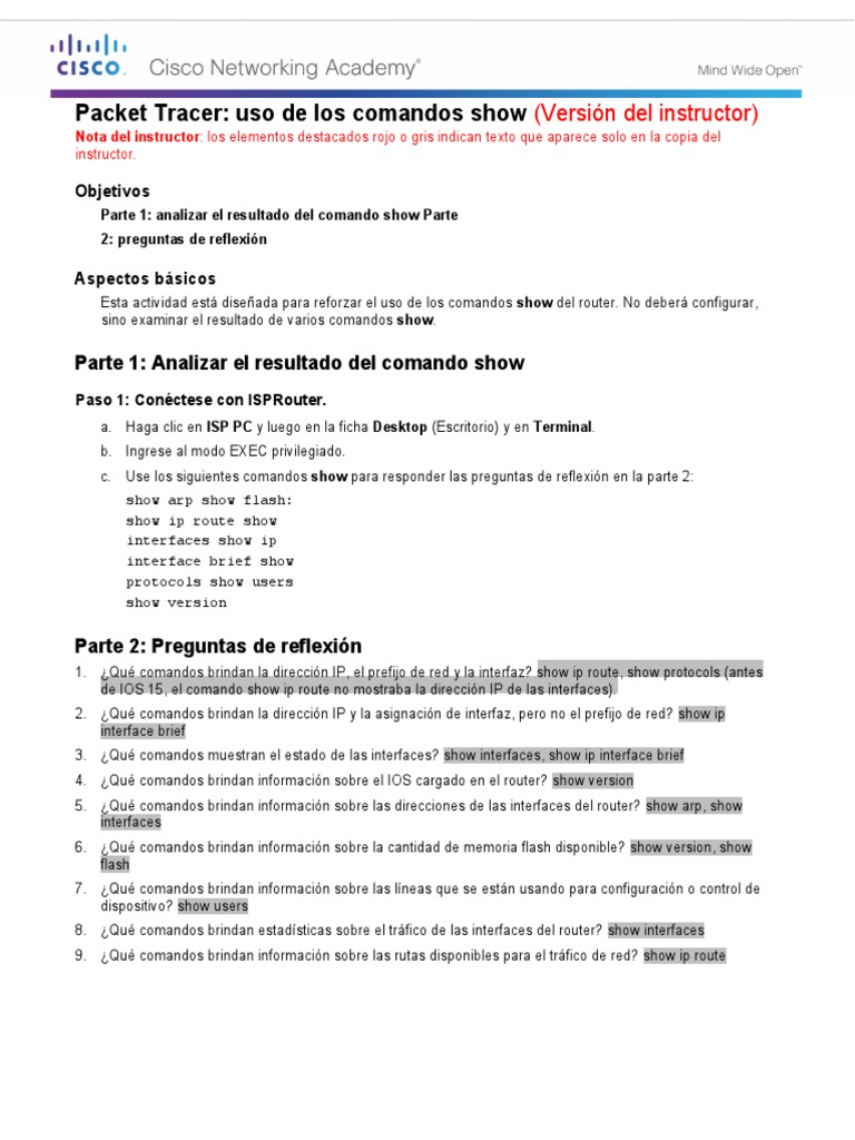 11.3.3.3 Packet Tracer - Using Show Commands - ILM | PDF | Enrutador (Computación ...