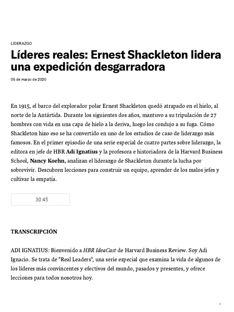 Líderes Reales - Ernest Shackleton Lidera Una Expedición Desgarradora | PDF | Ernest Shackleton