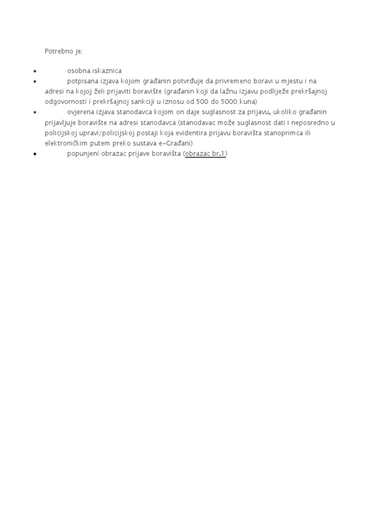 Prijava Boravišta | PDF