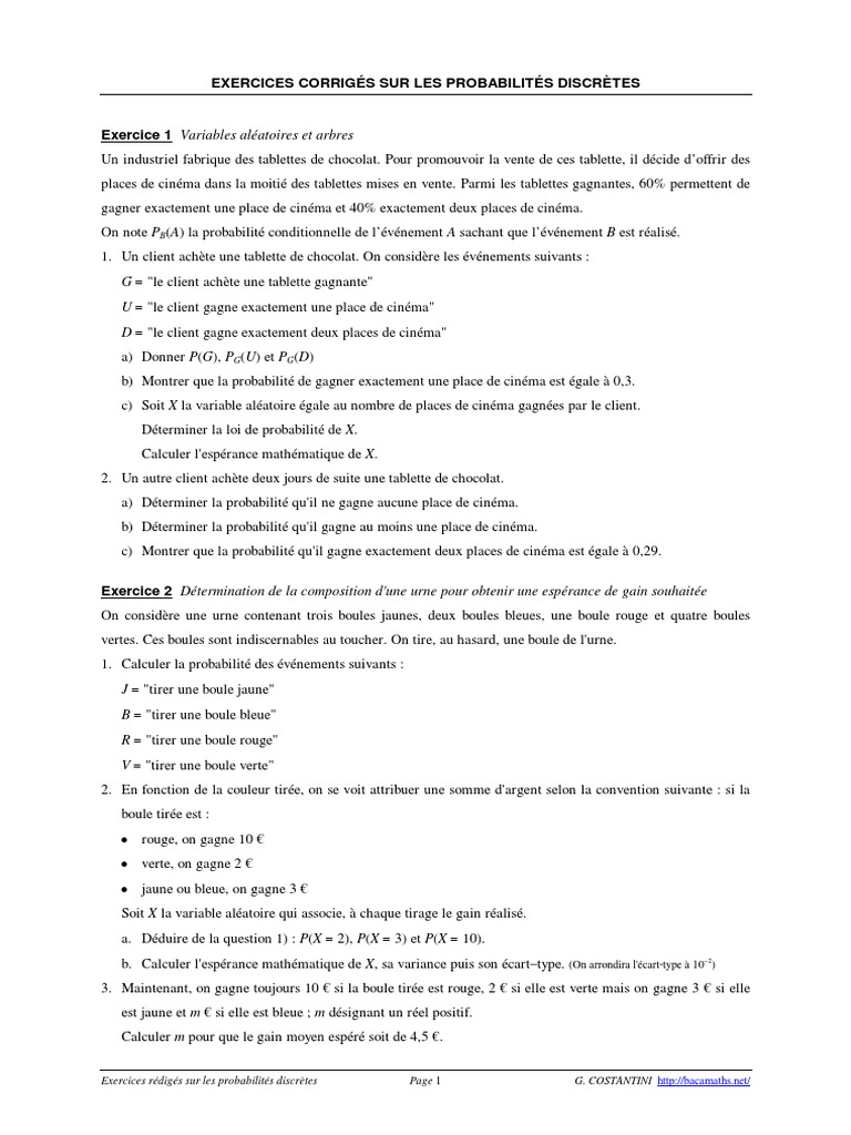 Poly 3 Exer Proba Seg s2 PDF | PDF | Théorie des probabilités ...