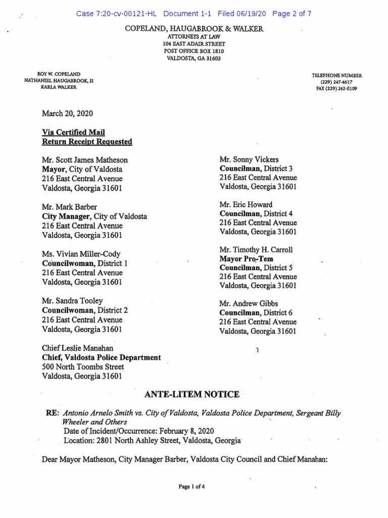 Antonio Arnelo Smith Ante Litem Notice | PDF