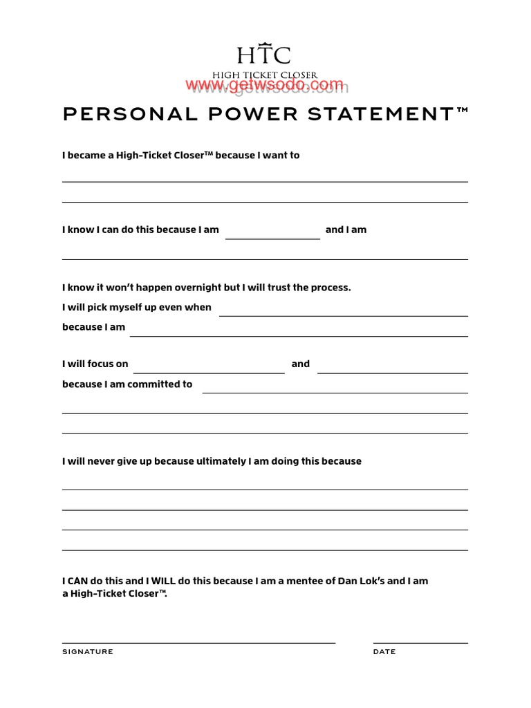 Personal Power Statement for Success | PDF | Self-Improvement