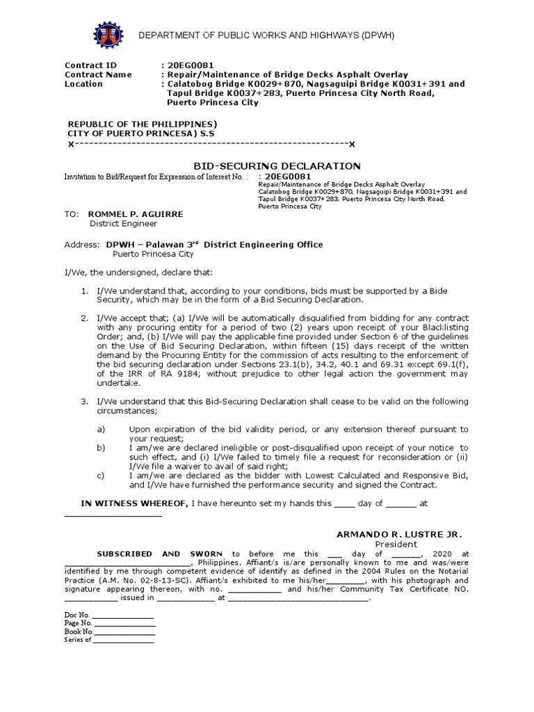 X - X Bid-Securing Declaration | Download Free PDF | Public Law | Social Institutions