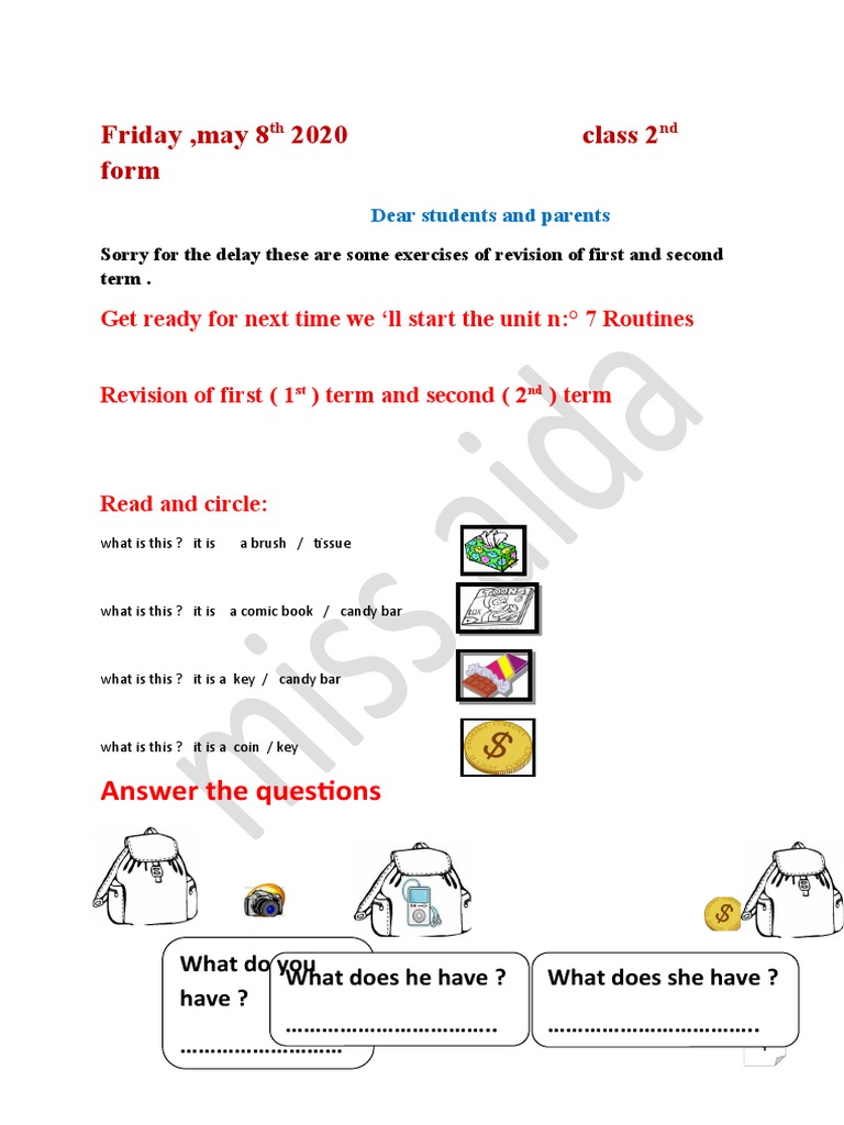 Friday, May 8 2020 Class 2 Form | PDF | Stationery