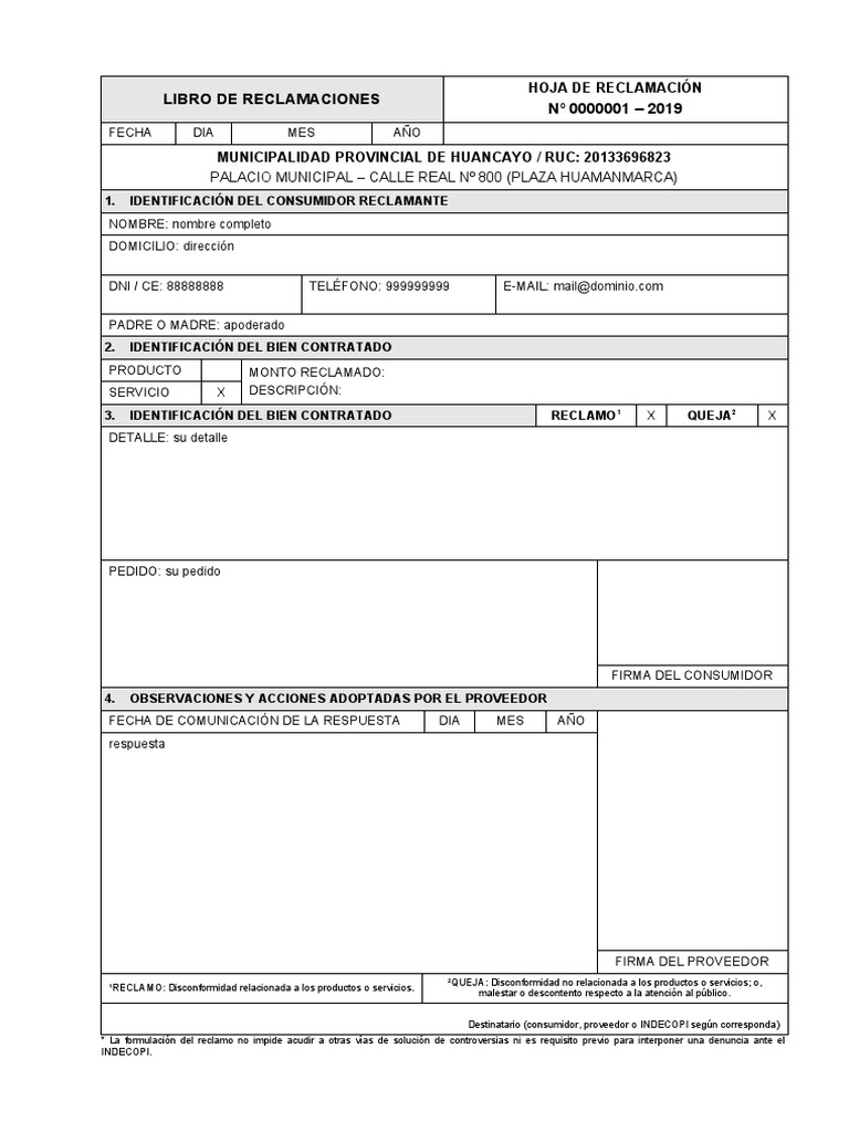 Formato Libro de Reclamaciones | PDF