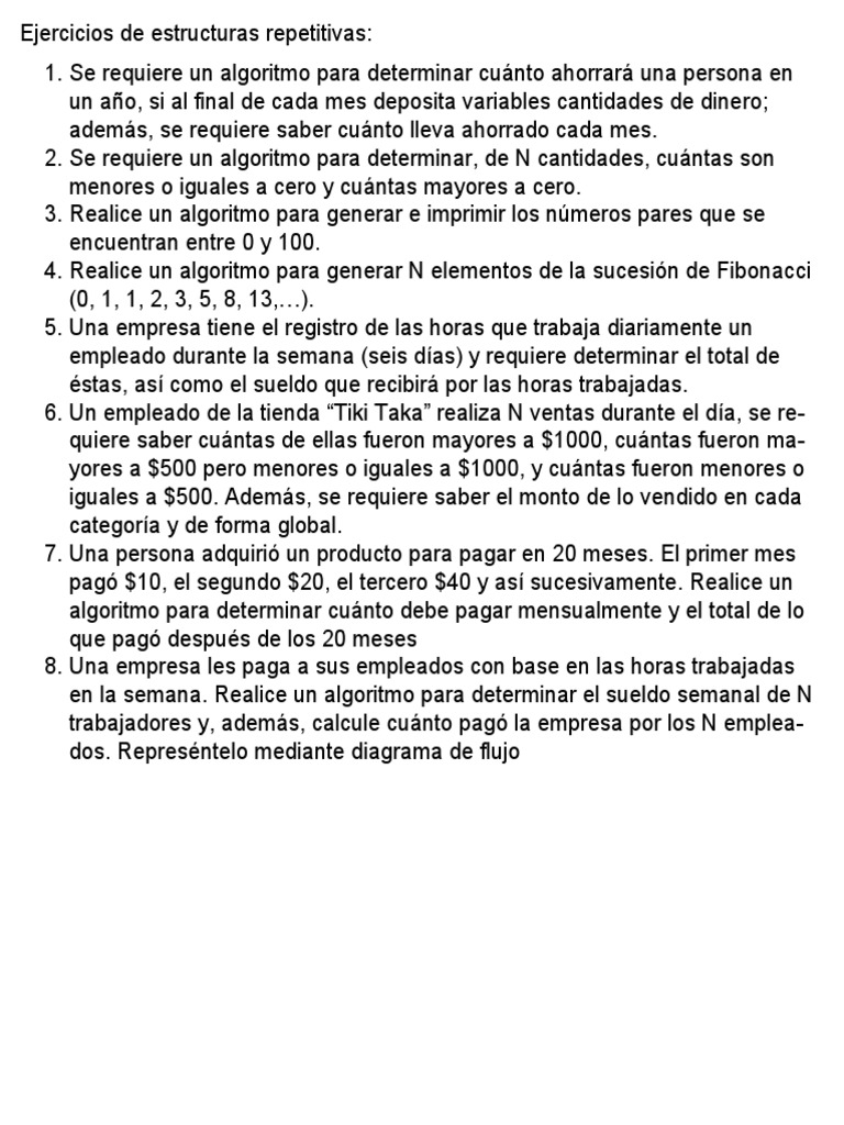 Ejercicios estructuras repetitivas | PDF