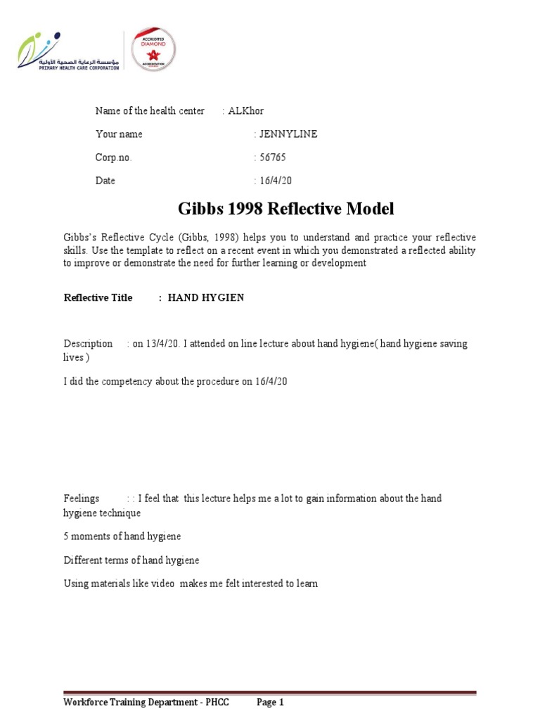 Gibbs Reflective Cycle on Hand Hygiene | PDF