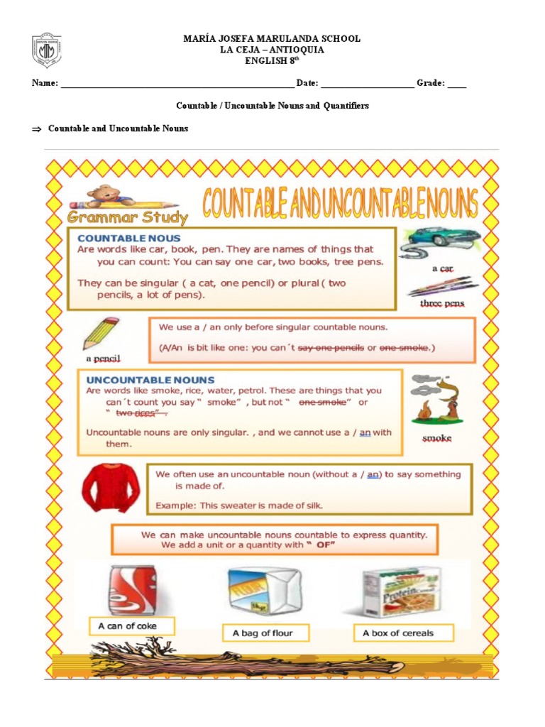 Countable: Uncountable Nouns and Quantifiers WS | PDF