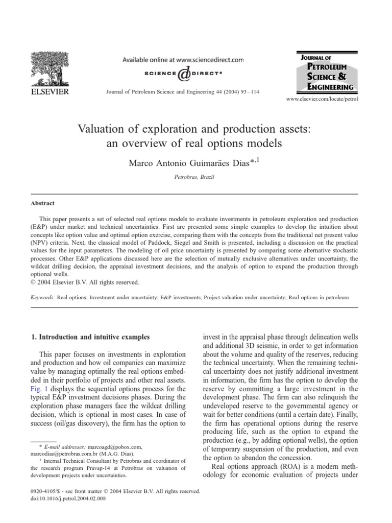 Valuation of E&P Using Real Option Model | Download Free PDF ...