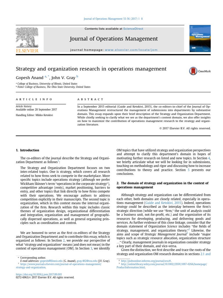 Journal of Operations Management: Gopesh Anand, John V. Gray | PDF ...
