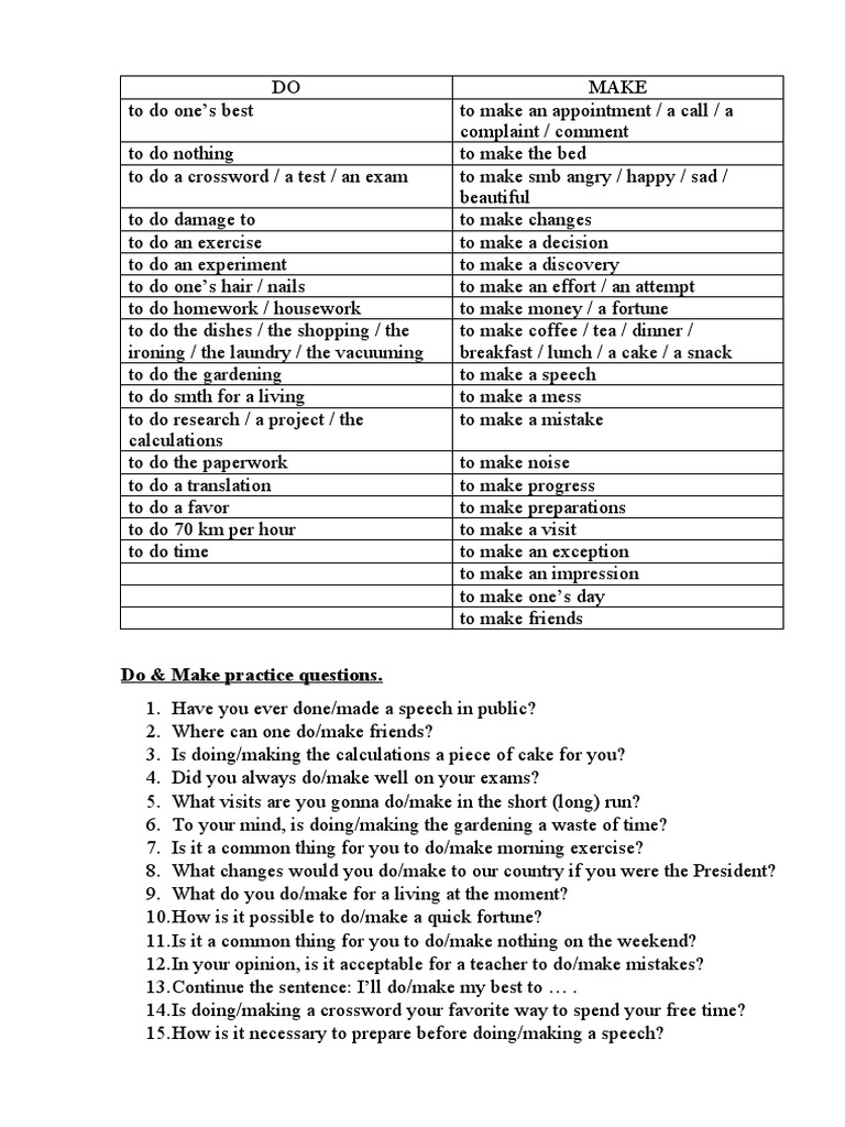 Do & Make Practice Questions | PDF | Language Arts & Discipline