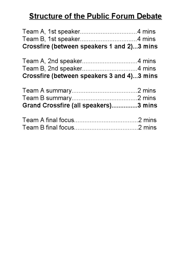 Public Forum Debate Structure | PDF | History