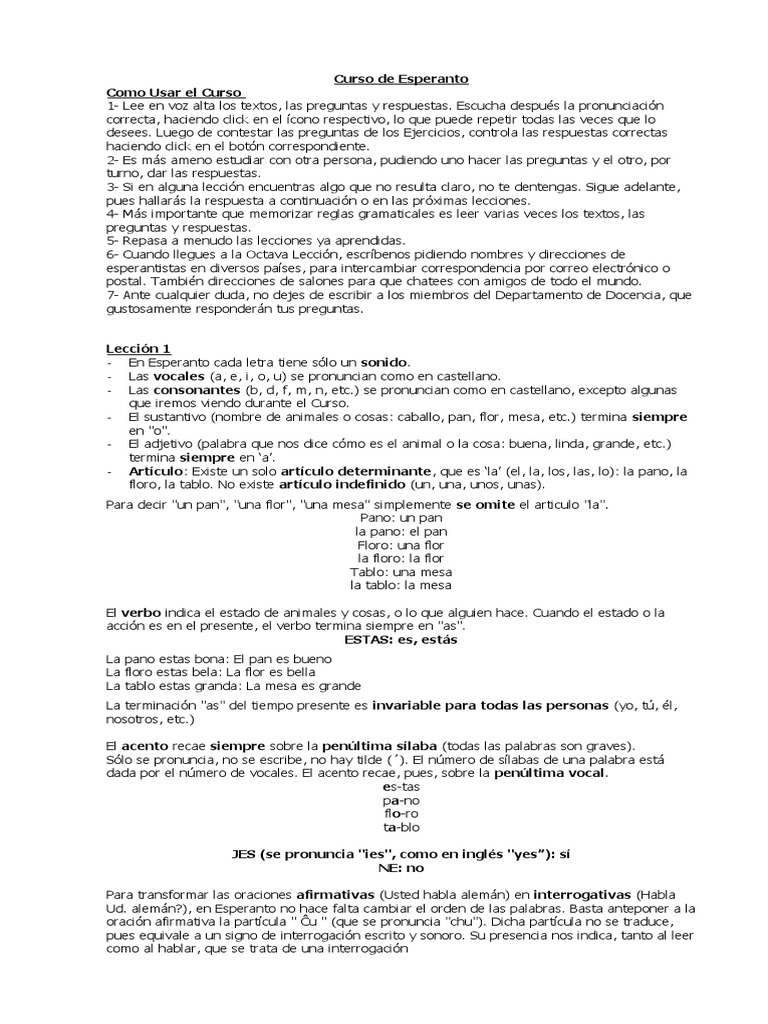Curso de Esperanto | PDF | Estudios de idiomas extranjeros | Poesía