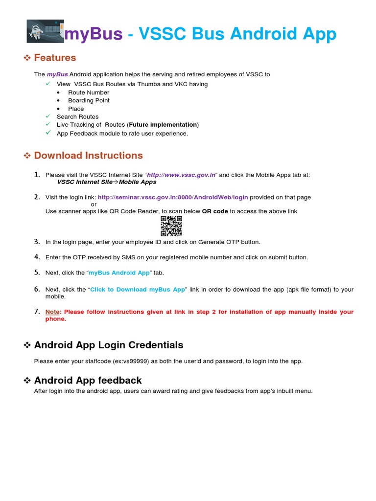 Mybus: VSSC Bus Android App Android App | PDF
