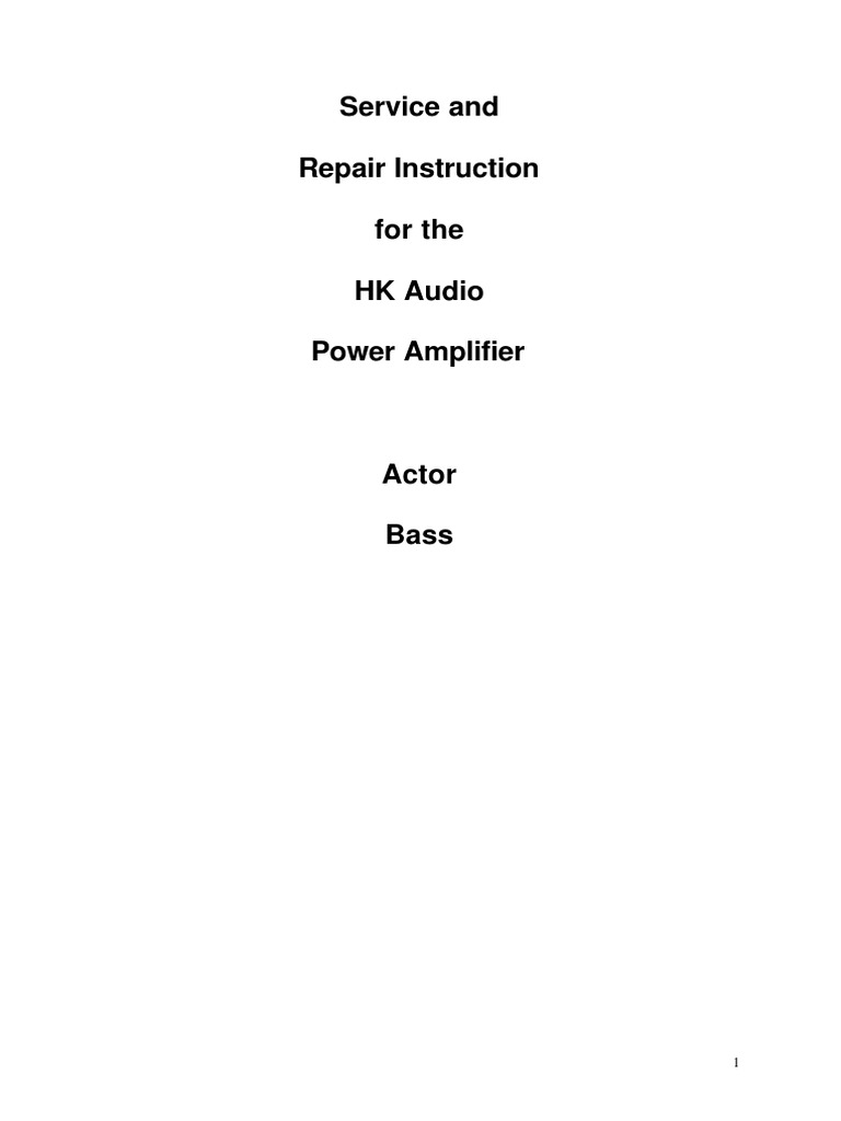 HK Audio Actor Amplifier Service Guide | PDF | Amplitude | Amplifier