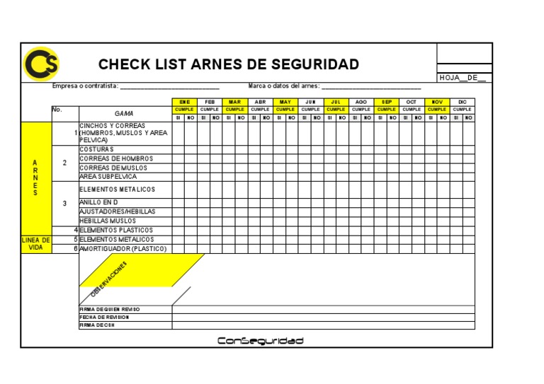 Check List Arnes de Seguridad | PDF