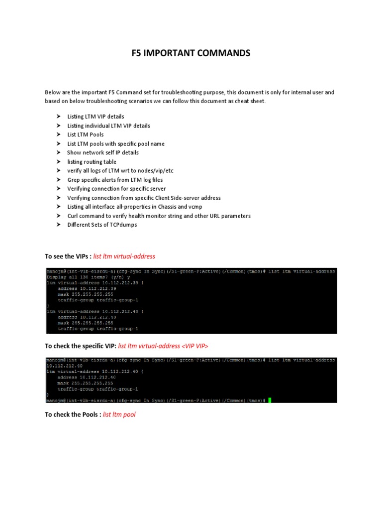 F5 Troubleshooting Commands | PDF | Computers | Technology & Engineering