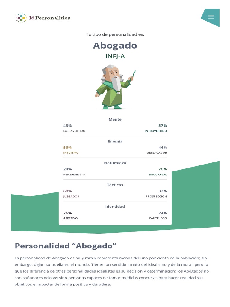 Personalidad "Abogado" (INFJ) - 16personalities PDF | PDF | Acción ...
