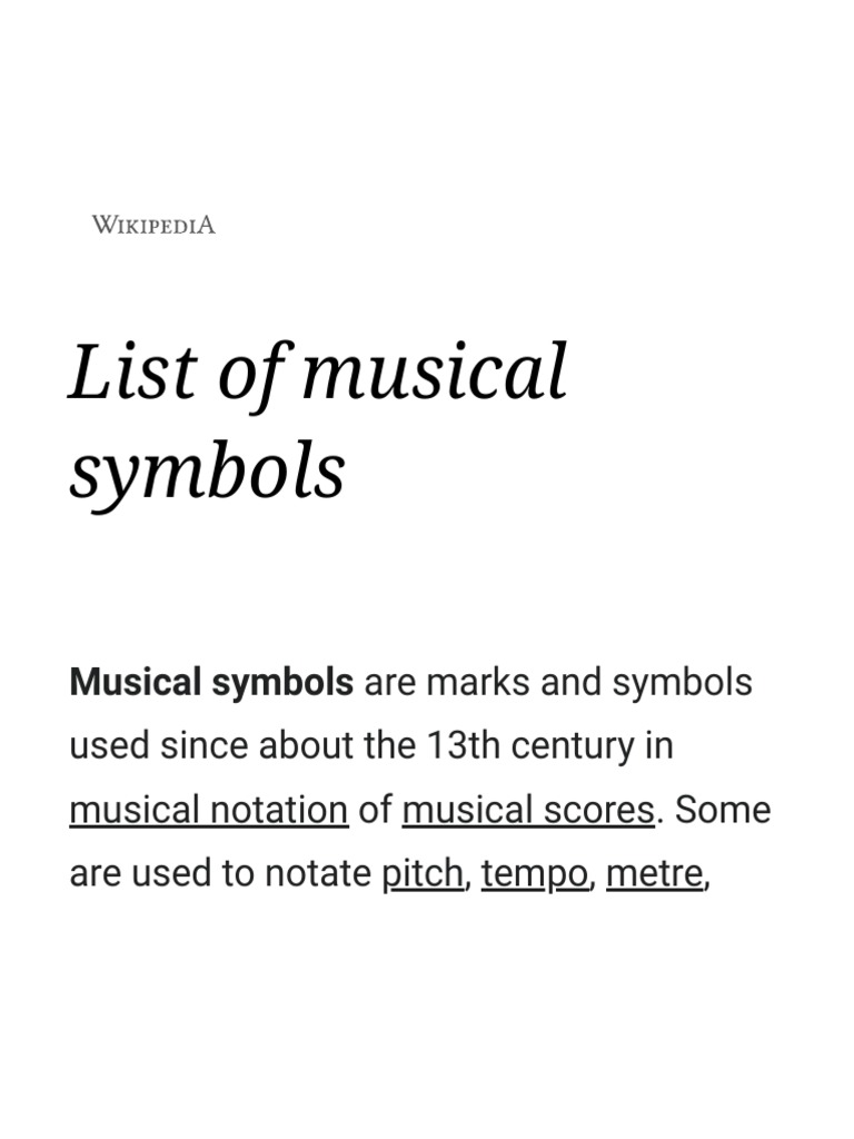 List of Musical Symbols - Wikipedia | PDF | Clef | Musicology